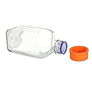 Pastein 4 Pack 1000 mL Graduated Square Reagent Media/Storage Glass Bottle With GL45 Orange Polypropylene Screw Cap