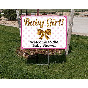 VSE | Baby Girl Double Sided Lawn Sign 18x24 Inch | Baby Shower Kit | 6x24 Inch H-Stakes