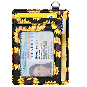 Coco Rossi Slim Front Pocket Wallet RFID Blocking Minimalist Credit Card Holder Wallet with D-Shackle for Women,Sunflower