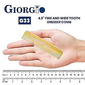 Giorgio G33 Double Tooth Small Hair Pocket Comb, Fine/Wide Tooth Comb For Hair, Beard and Mustache, Coarse/Fine Hair Styling Grooming Comb for Men, Women and Kids. Saw Cut Handmade and Polished