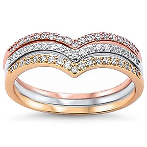 Oxford Diamond Co New V-Shape Cubic Zirconia Band .925 Sterling Silver Ring Sizes 7