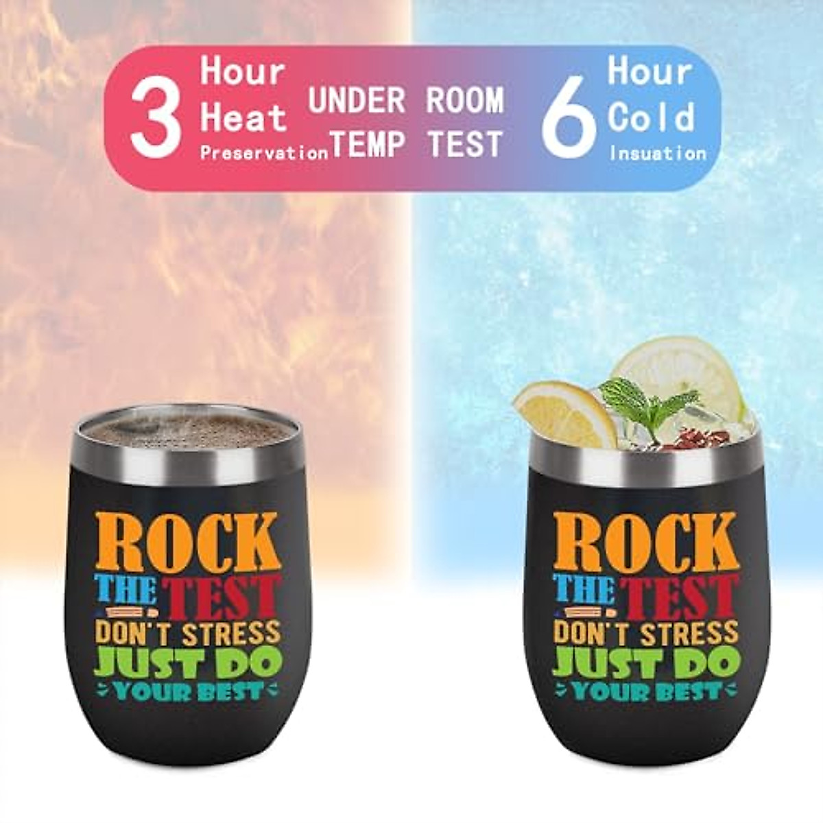Rock The Tests Don't Stress Just Do Your Bests Travel Cup with Straw and Lid Aesthetic Mugs Design Gifts Girlfriend