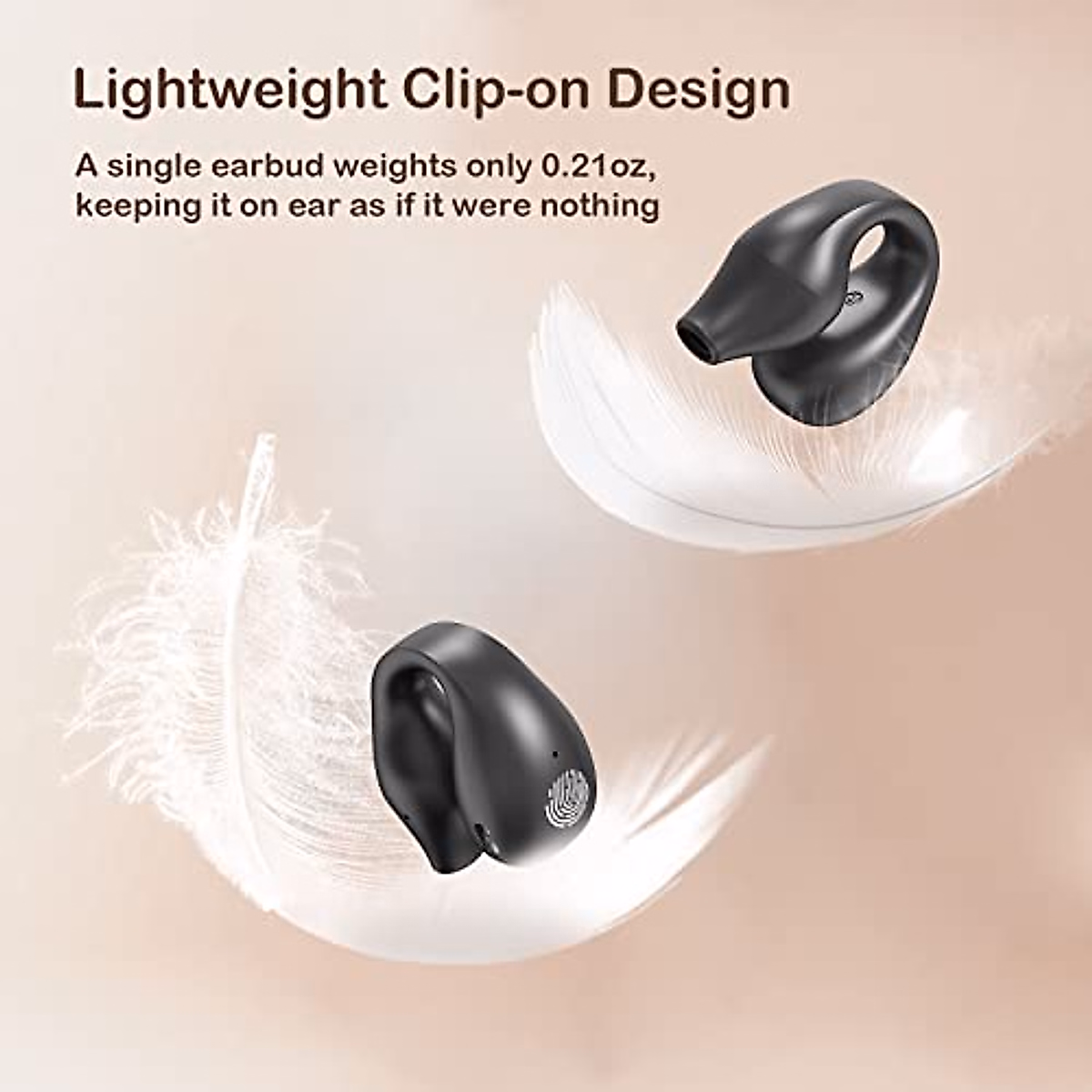 AHOKEGE Open Ear Clip-on Earbuds Wireless Bluetooth Headphones for Android iPhone, Earbud & in-Ear Headphones, Bluetooth 5.3 Earbuds for Workout/Running/Exercising, 2023 Upgraded (Black)