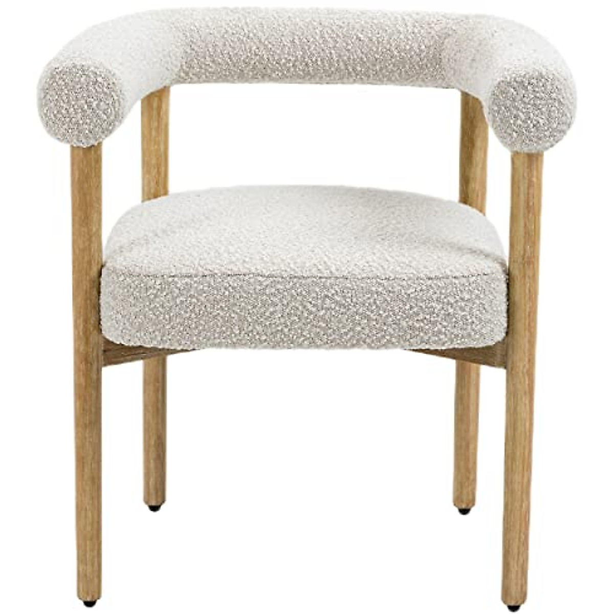 Meridian Furniture Hyatt Collection Mid-Century Modern Dining Chair, Solid Wood Finish, Rich Boucle Fabric, 26.5" W x 22" D x 28" H, Cream