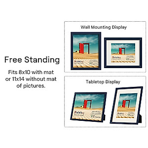 VIOLABBEY 11x14 Picture Frames Set of 4, Fits 8x10 Photo Frame with Ivory Mat or 11x14 Without Mat, Wall or Tabletop Display, Semi Tempered Glass, Blue