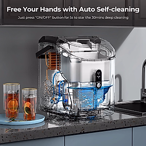 Nugget Ice Makers Countertop with Soft Chewable Pellet Ice, Stainless Steel Black, 7Mins Ice Making, 35.5Lbs/24Hrs, Pebble Ice Maker with Self-Cleaning/Basket/Scoop for Home/Office/Bar