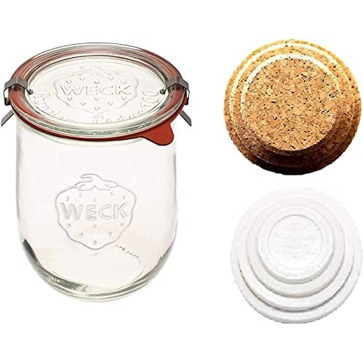 Weck Jars Weck - Sour Dough Starter Jars - Large Glass Jars for Sourdough with Glass Lid - Tulip Jar with Wide Mouth 1 Liter Includes Cork Lid & Keep Fresh Cover (2)