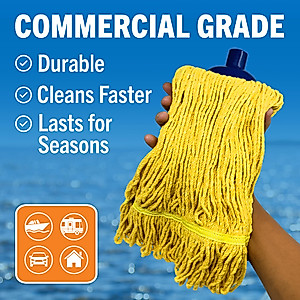 Cotton Screw on Mop Head Replacement Refill Cotton Mop Heads Replacements Boat Cleaning Products Wash Mop for Deck, Floor, Home, Auto Car and RV String Mop Heads Commercial Grade Mopheads