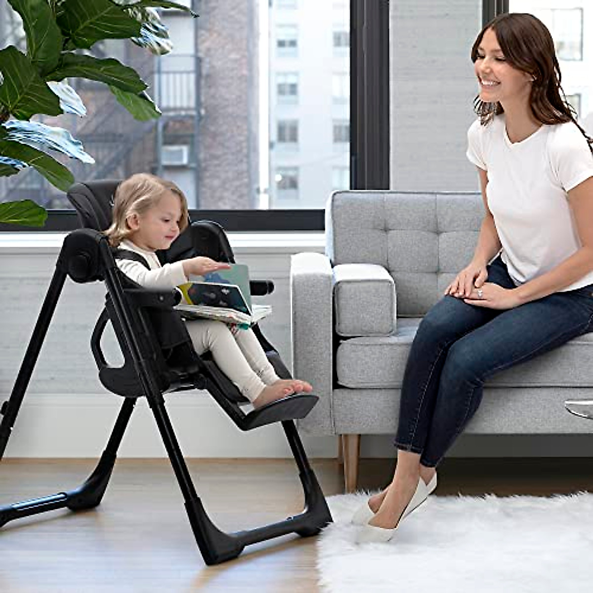 Jeep by Delta Children Classic Convertible 2-in-1 High Chair for Babies and Toddlers with Adjustable Height, Recline & Footrest - Dishwasher Safe Meal Tray, Black