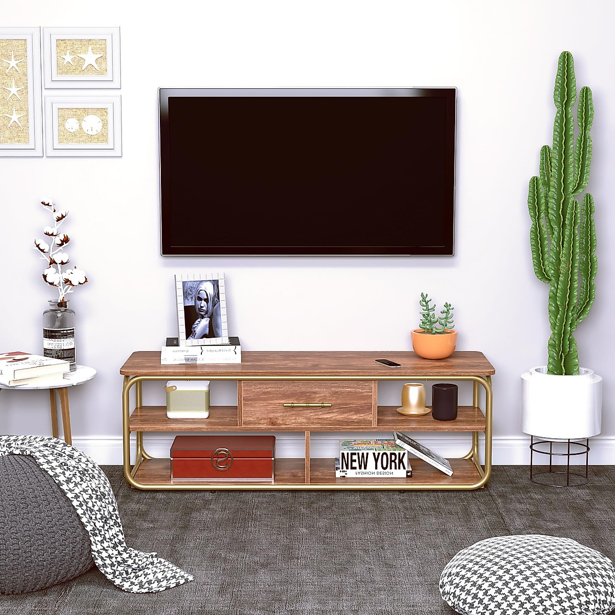 Annivia Television Stands TV Console Table with 4 Storage Shelves & Drawer -Universal TV Stand Media Cabinet for Flat Screen TV, Coffee Table Home Entertainment Center for Living Room, Office,Rosewood