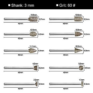 60 Grit 20Pcs 𝗗𝗶𝗮𝗺𝗼𝗻𝗱 𝗕𝘂𝗿𝗿 𝗦𝗲𝘁 - GOXAWEE Rotary Grinding Burrs Engraving Bits Set with 1/8-inch Shank, Diamond-Coated Stone Carving Accessories Bit Universal Fitment for Rotary Tools