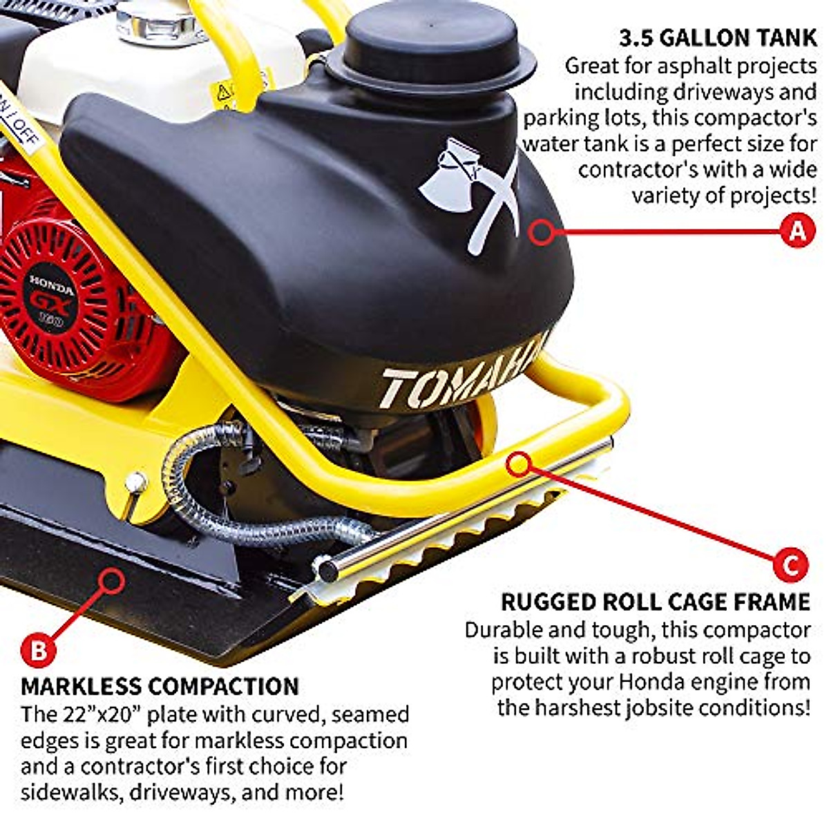Tomahawk 5.5 HP Honda Vibratory Plate Compactor Tamper with 3.5 Gallon ...