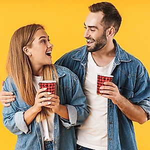 Gatherfun Christmas Cups, Red and Black Plaid Golden Christmas Tree Disposable Paper Cups for Christmas Party Supplies Decorations, 9 OZ 20 Pack