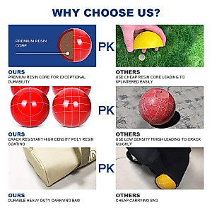 100mm Bocce Ball Set Regulation Size and Weight with 8 Resin Bochie Balls, Pallino, Carrying Bag, Measuring Rope, Gift for Family Backyard Lawn Yard Beach Bocci Games (Multi Colors, 2-8 Players)