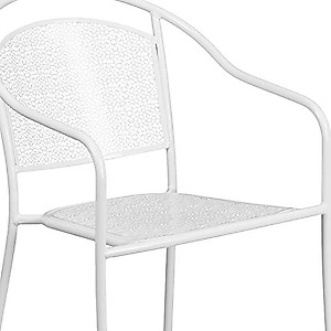 EMMA + OLIVER Commercial Grade White Indoor-Outdoor Steel Patio Arm Chair with Round Back