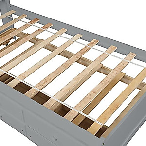 HomSof Twin Bed with Twin Trundle,with Bookcase and 3 Drawers,Grey