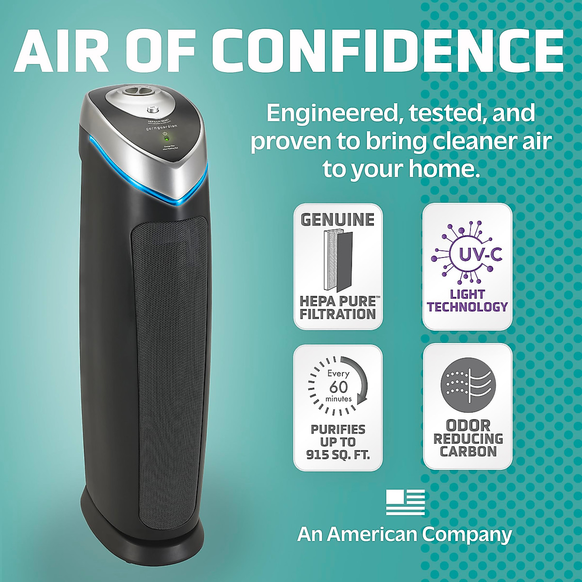 GermGuardian Air Purifier with HEPA 13 Filter, Removes 99.97% of Pollutants, Covers up to 915 Sq. Foot Room in 1 Hr, UV-C Light Helps Reduce Germs, Zero Ozone Verified, 28", 2-Pack, Gray, AC50002PK