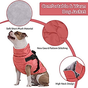 JUDYBRIDAL Dog Winter Jacket Pet Turtleneck Sweater for Cold Weather with Reflective Webbing, Warm Puppy Jacket Small Dog Winter Coats with Harness for Chihuahua Yorkie Dachshund Bulldog (M | Rose)