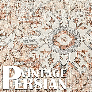 jinchan Persian Vintage Area Rug 5x7 Indoor Floor Cover Print Distressed Carpet Brick Red Multi Thin Rug Chenille Mat Foldable Accent Rug Lightweight Kitchen Living Room Bedroom Dining Room