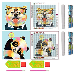 DIY 5D Diamond for Painting Kit 2Pack for Adults Kids Shiba Inu Dog and Panda Diamond Painting,12''x12''Full Drill Round Crystal Rhinestone Painting for Stress Relief Home Wall Mural Decor Art Crafts