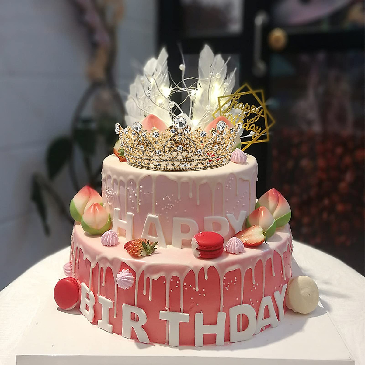 yyoemas Round Crystal Queen Crowns for Women, Rose Gold Rhinestone Tiara Cake Topper, Wedding Crowns Tiara for Bridal Birthday Party Queen Pageant Hair Accessories