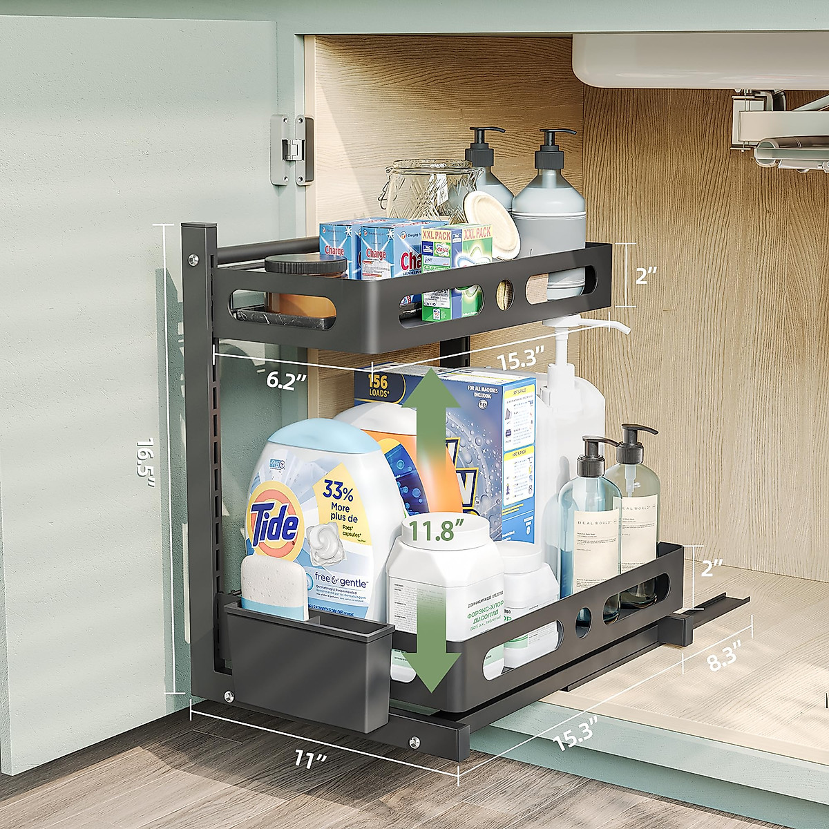 NETEL Under Sink Organizer,Pull Out Cabinet Organizer 2-Tier Slide Out Sliding Shelf Under Cabinet Storage Multi-Use for Under Kitchen Bathroom Sink Organizers and Storage, Black