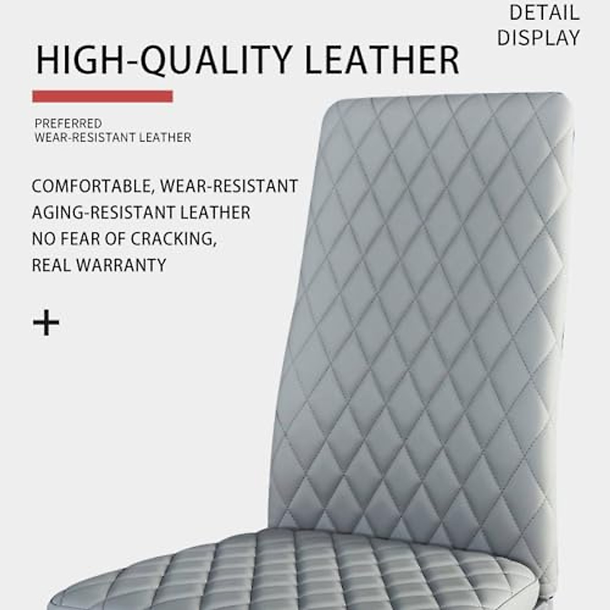 VOPES Light Gray Modern Minimalist Dining Chair Leather Sprayed Metal Pipe Conference Chair Set of 4