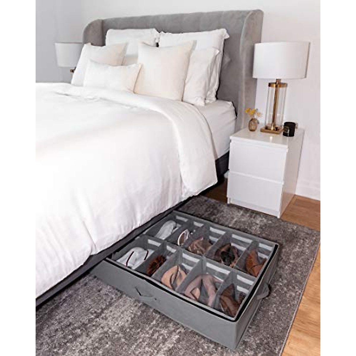DECOLUXE Set of 2 Under Bed Shoe Organizer and Storage with Customizable Dividers up to 24 Pairs Total