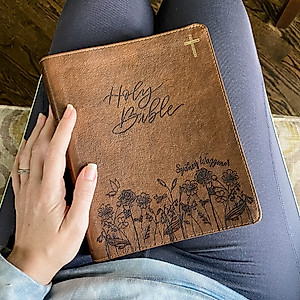 Hand Illustrated & Laser Engraved NIV Journaling Bible, Personalized Gift, Custom Name Engraving Available