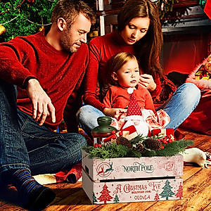 Soaoo Christmas Eve Gift Box Christmas Crate Wooden Christmas Box Xmas Santa Box for Kids Christmas Eve Crate Christmas Decor Reindeer Decor Holiday Winter Party Decor Ornaments Supplies (Wood)