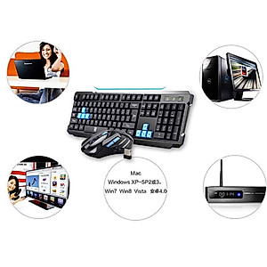 Keyboard Mouse Combos,Soke-Six Waterproof Multimedia 2.4GHz Wireless Gaming Keyboard with USB Cordless Ergonomic Mouse DPI Control For Desktop PC Laptop(Black)