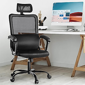 NEWBULIG Desk Ergonomic Office High Back Computer Adjustable Headrest Mesh Task Chair with Lumbar Support/Padded Armrests/Tilt Function, Black