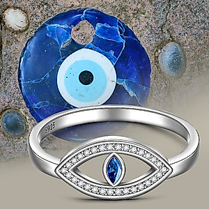 Evil Eye Ring Sterling Silver Evil Eye Rings Protection Greek Third Eyes Ring Blue Sapphire Mal De Ojo Turkish Eyes Jewelry Size 9