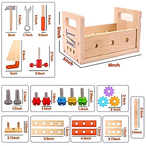 Wdmiya Wooden Toddler Tool Set, Toy Tools for Toddlers 3 4 Year Old and Montessori Educational STEM Toys, 29 Pcs Pretend Construction Toys Birthday Gifts for Boys & Girls.