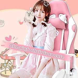 AJS Gaming Chair Pink Racing Office Chair High Back Computer Desk Chair Leather Executive Adjustable Swivel Chair with Headrest and Lumbar Support