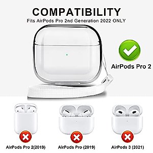 Camofit Case Compatible with Airpods Pro 2nd Generation Case Clear 2022, Soft TPU Transparent Protective Cover Case, Shockproof Case Skin with Hand Strap Compatible with Airpods Pro 2 Charging Case