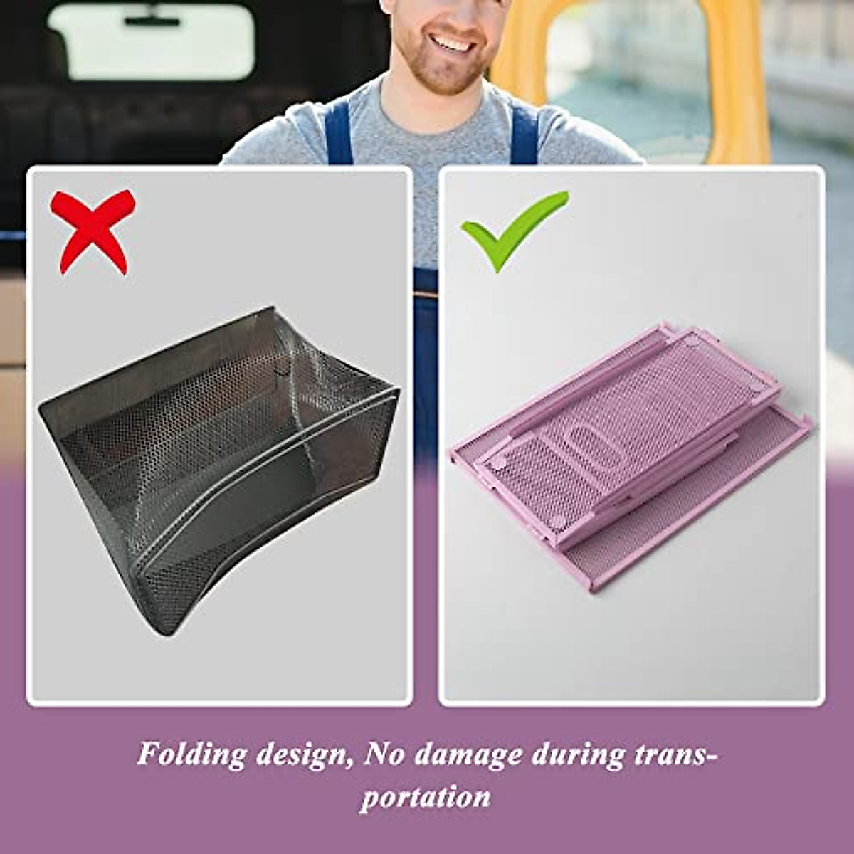 Oterri Hanging File Organizer, Portable Desktop File Organizer Mesh Detachable Foldable File Folder Organizer 12.2*5.5*9.44 inch for Letter Size Folders, File Holders for Office/Home(Pink, 2 Pack)