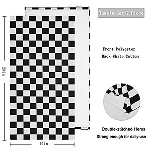 Naanle Simple Style Black and White Racing and Checkered Pattern Soft Fluffy Guest Hand Towels, Multipurpose Decor for Bathroom, Hotel, Gym and Spa (14" x 28")