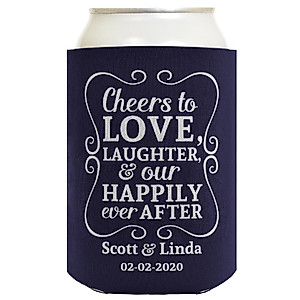 Cheers To Love Custom Names & Date 12-Pack Personalized Can Coolie Drink Coolers Coolies Navy