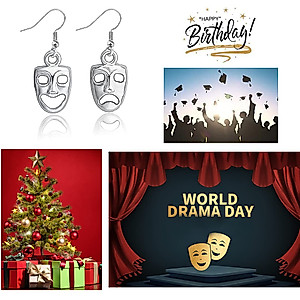 Gzrlyf Comedy and Tragedy Mask Earrings Drop Dangle Earrings Drama Masks Jewelry Theater Gifts (drop dangle earrings)