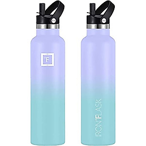 IRON °FLASK Sports Water Bottle - 24 Oz, 3 Lids (Straw Lid), Leak Proof, Vacuum Insulated Stainless Steel, Hot Cold, Double Walled, Thermo Mug, Standard Metal Canteen