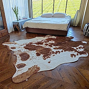 rugoo Premium Brown Cowhide Rug 6.4 ft x 8.5 ft Faux Cowhide Rug Cow Print Rug Faux Animal Skin Rug for Living Room Bedroom Nursery Western Decor