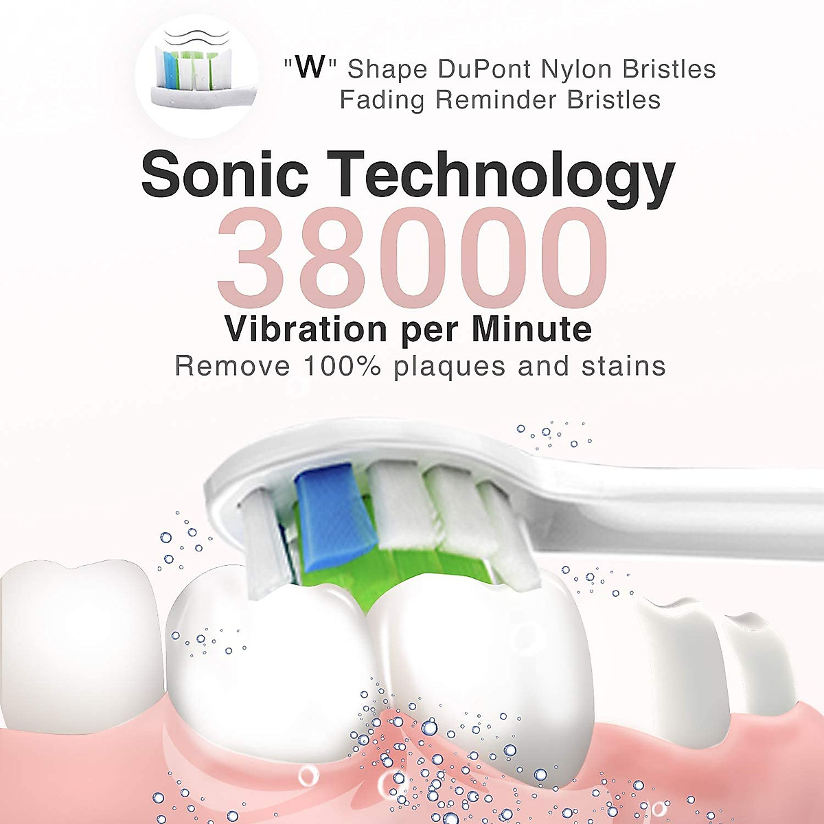 HINNEX Sonic Electric Toothbrush H3 Series Rechargeable Power 4 Modes with Smart Timer for Tooth and Gum Care, 1 Holder and 2 Replacement Brush Heads, Oral Care Whitening (Pink)