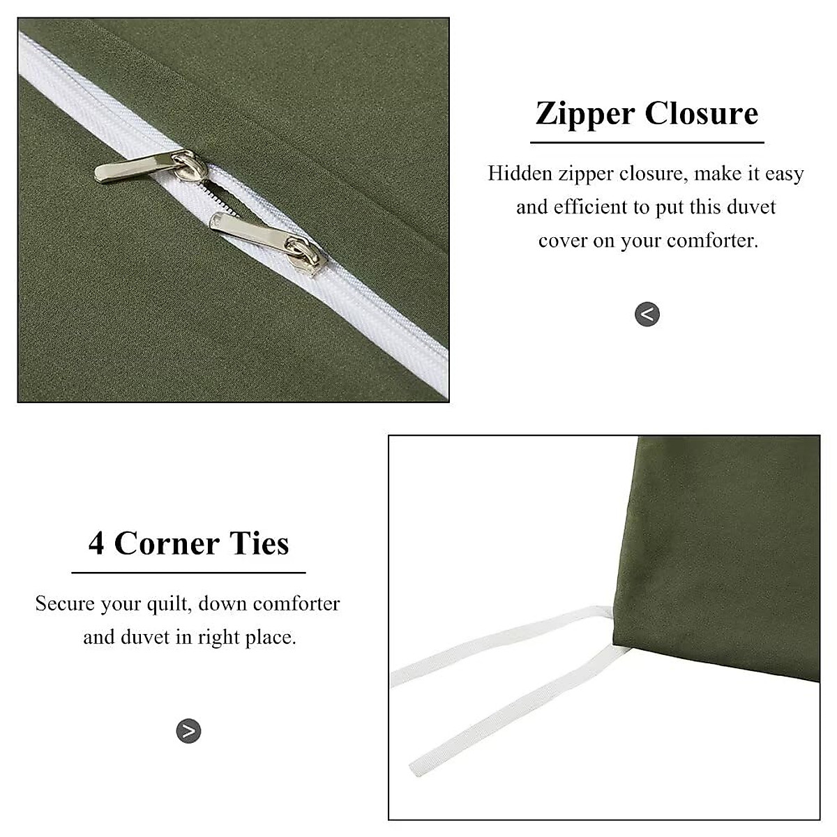 VClife Modern Army Green Duvet Cover King Size Comforter Cover Sets Soft Breathable Washed Microfiber Bedding Duvet Cover Sets 3 Pieces Simple Solid Bedding Duvet Cover with Zipper Closure 104" x 90"