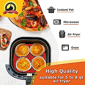 Reusable Air Fryer Silicone Liners Set, 8.5in Non Stick Perforated 5.8qt Air Fryer Accessories with Magnetic Cheat Sheet Deep Fryer Parts Replace Parchment Paper Easy Clean, 3 Pcs Square