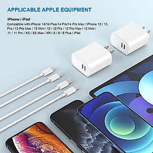 USB C Fast Charger,[MFi Certified] 2 Pack 40W Dual Port Charger Fast Charging with 10 FT Long Type C to Lightning Cable 20W PD Power Adapter for iPhone 14 13 12 11 Pro Xs Xr X 8 Block