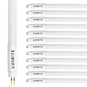 LUXRITE 12-Pack 4FT T5 LED Tube Lights, Type A+B, 24W=54W, 5000K Bright White, 45.78", Ballast and Ballast Bypass Compatible, Single or Double End Powered, F54T5 Fluorescent Replacement, Damp Rated
