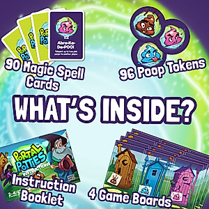 Rookie Mage Games Portal Potties - Funny Last Wizard Standing Board Games for Adults & Kids - Includes Playing Cards, Poop Emoji Tokens, Colorful Potty Boards - 2 to 4 Players, Ages 7+