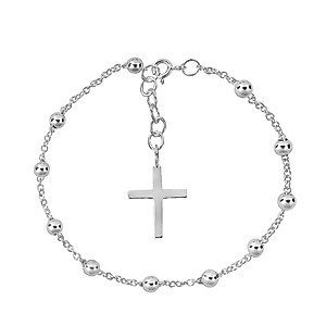 AeraVida Fashionable Cross Charm Satellite Bead Adjustable .925 Sterling Silver Rosary Bracelet | Religous Sterling Silver Bracelet | Modern Jewelry Gifts