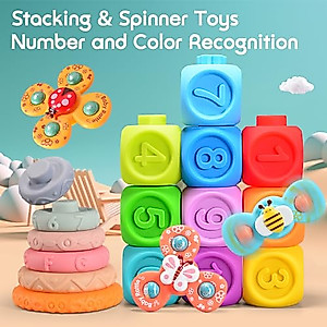 Hamiface 5 in 1 Baby Montessori Toys Set 6 Months and Up Toddler Toys Including Baby Blocks, Pull String Toy, Soft Stacking Rings, Sensory Toys for 1 2 3 4 5 6 Year Old Boys Girls